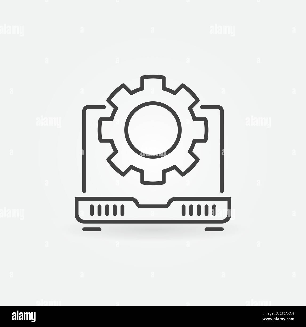 Laptop with Cog Wheel outline icon - vector Computer Repair concept symbol in thin line style ...