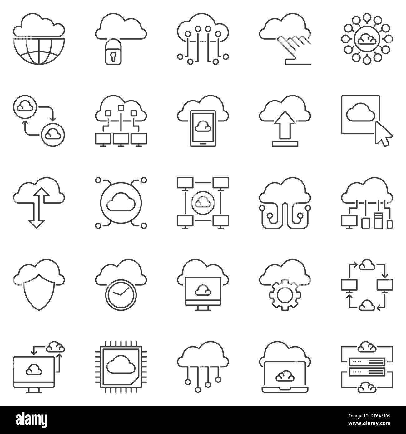 Cloud Computing Outline Icons Set Vector Cloud Storage And Computer Technology Concept Linear