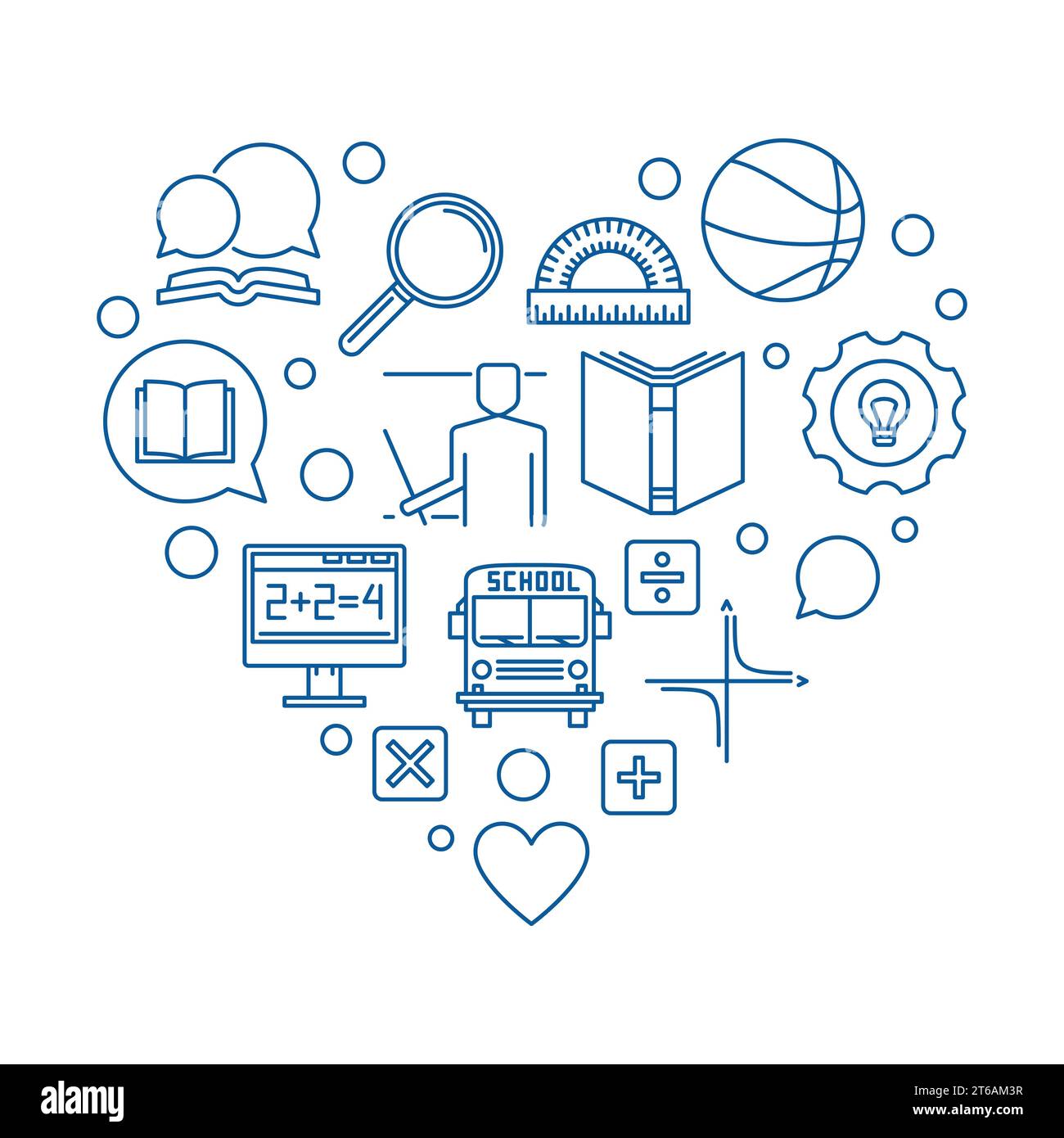 Blue School icons in Heart shape. Vector outline Education concept ...