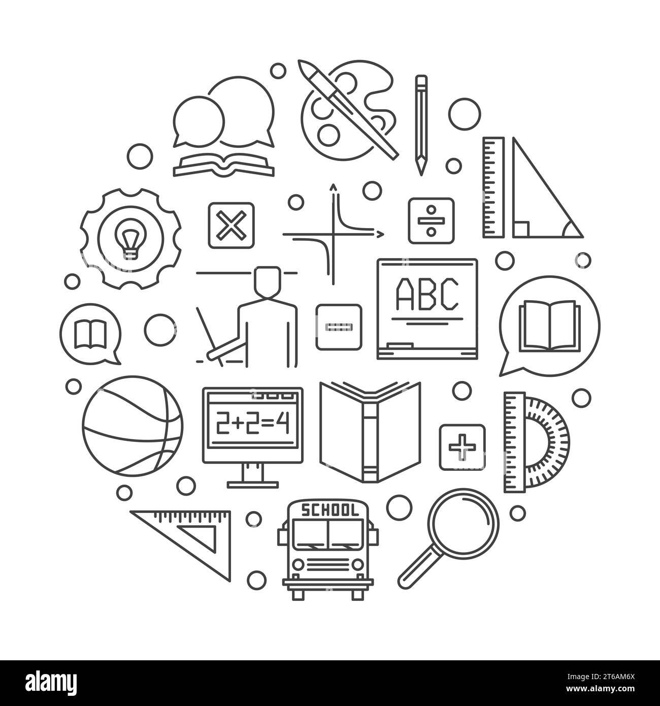Vector First Day of School concept round minimal illustration in ... Vector First Day of School concept round minimal illustration in ...
