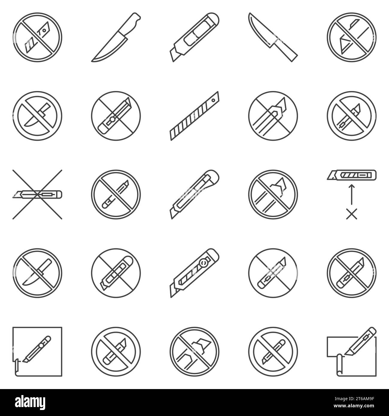 No Knife outline restriction concept icons set. Do not use Cutter ...