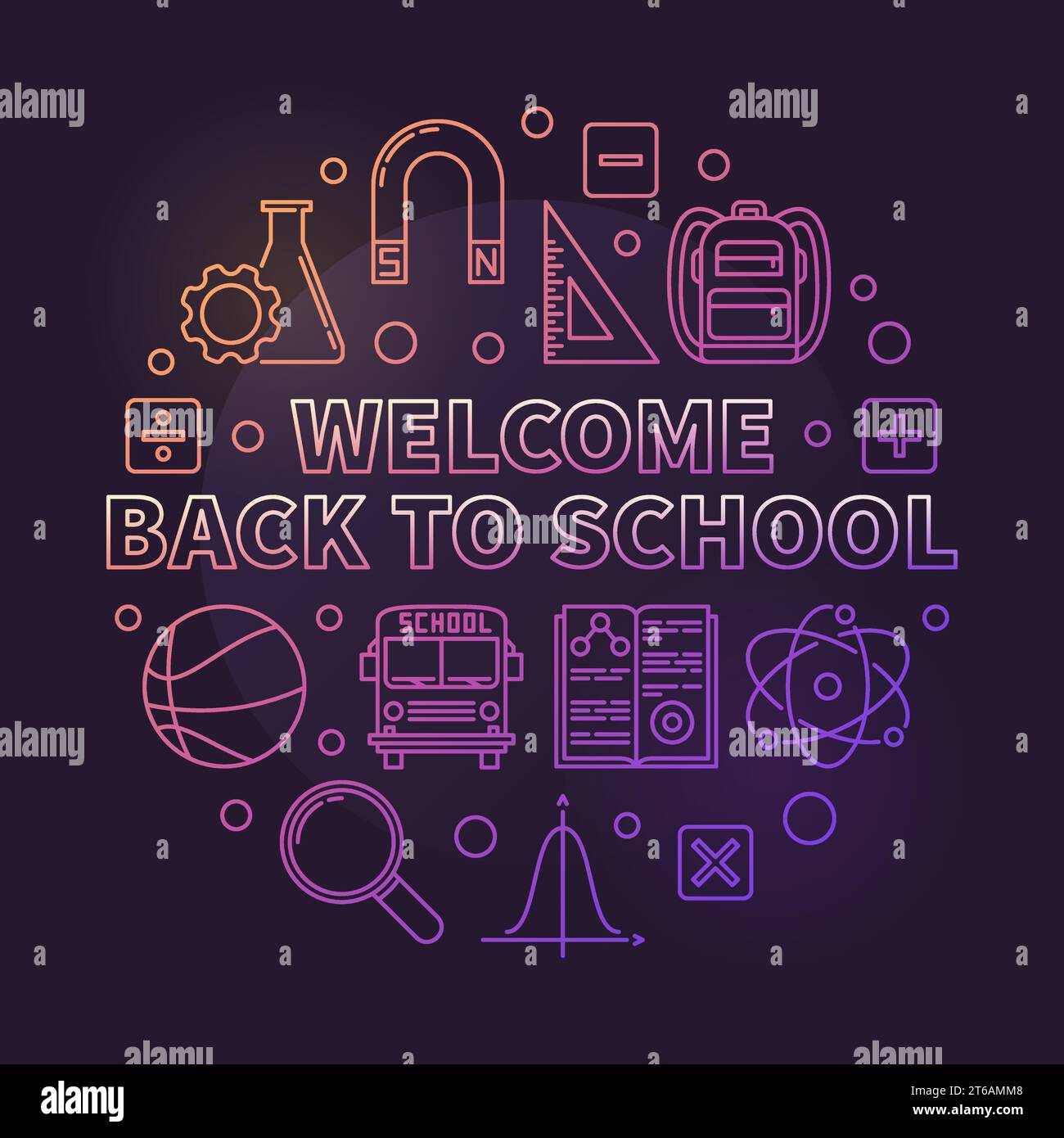 Welcome Back to School vector concept colored round outline ...