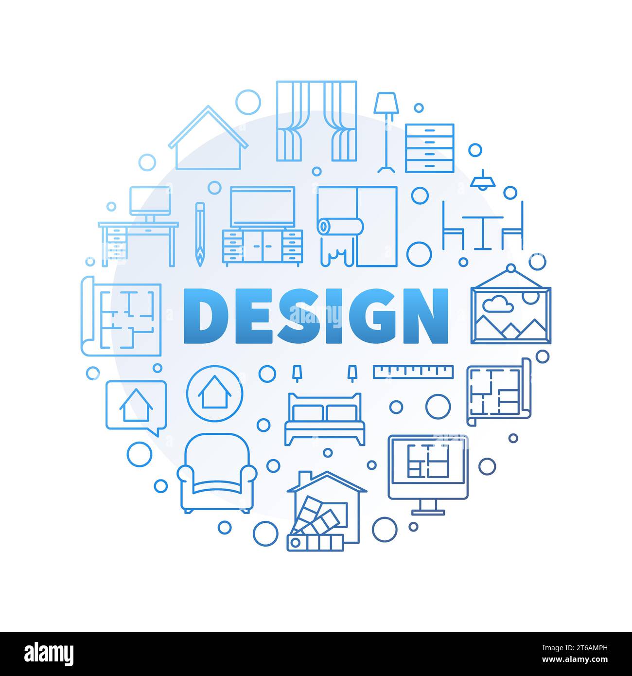 Design round modern blue concept Interior Decoration outline banner ...