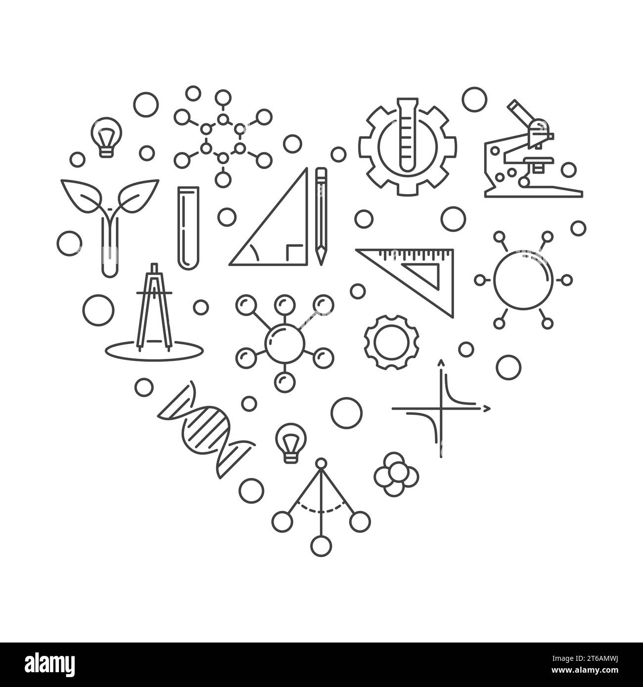 STEM Heart vector concept outline illustration. Science, Technology ...