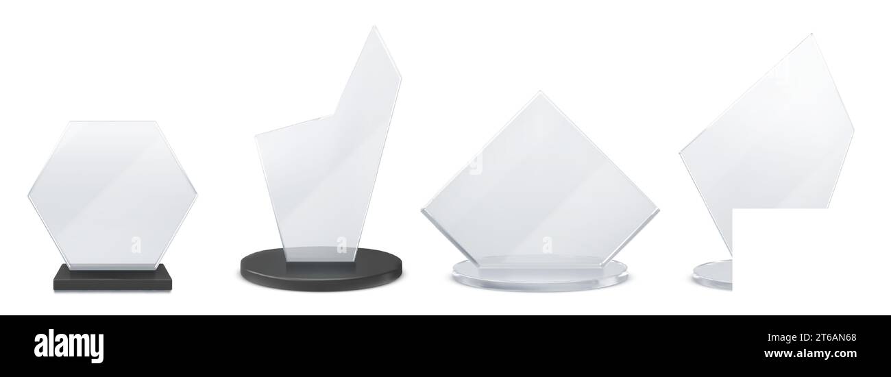 3D glass trophies set isolated on white background. Vector realistic ...