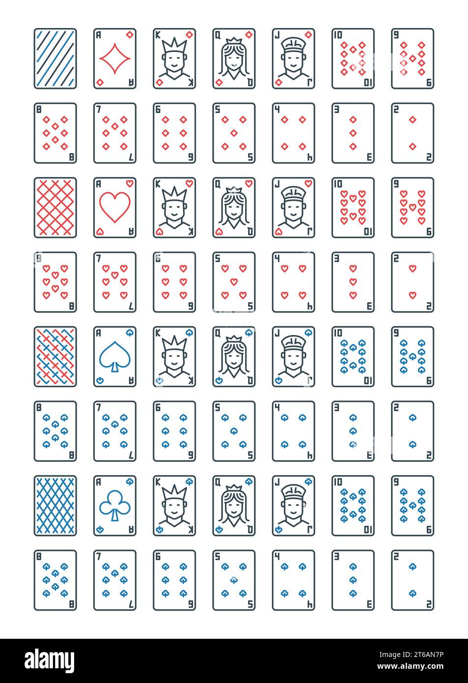 Poker Playing Cards vector line icons set. King, Queen, Jack and other ...