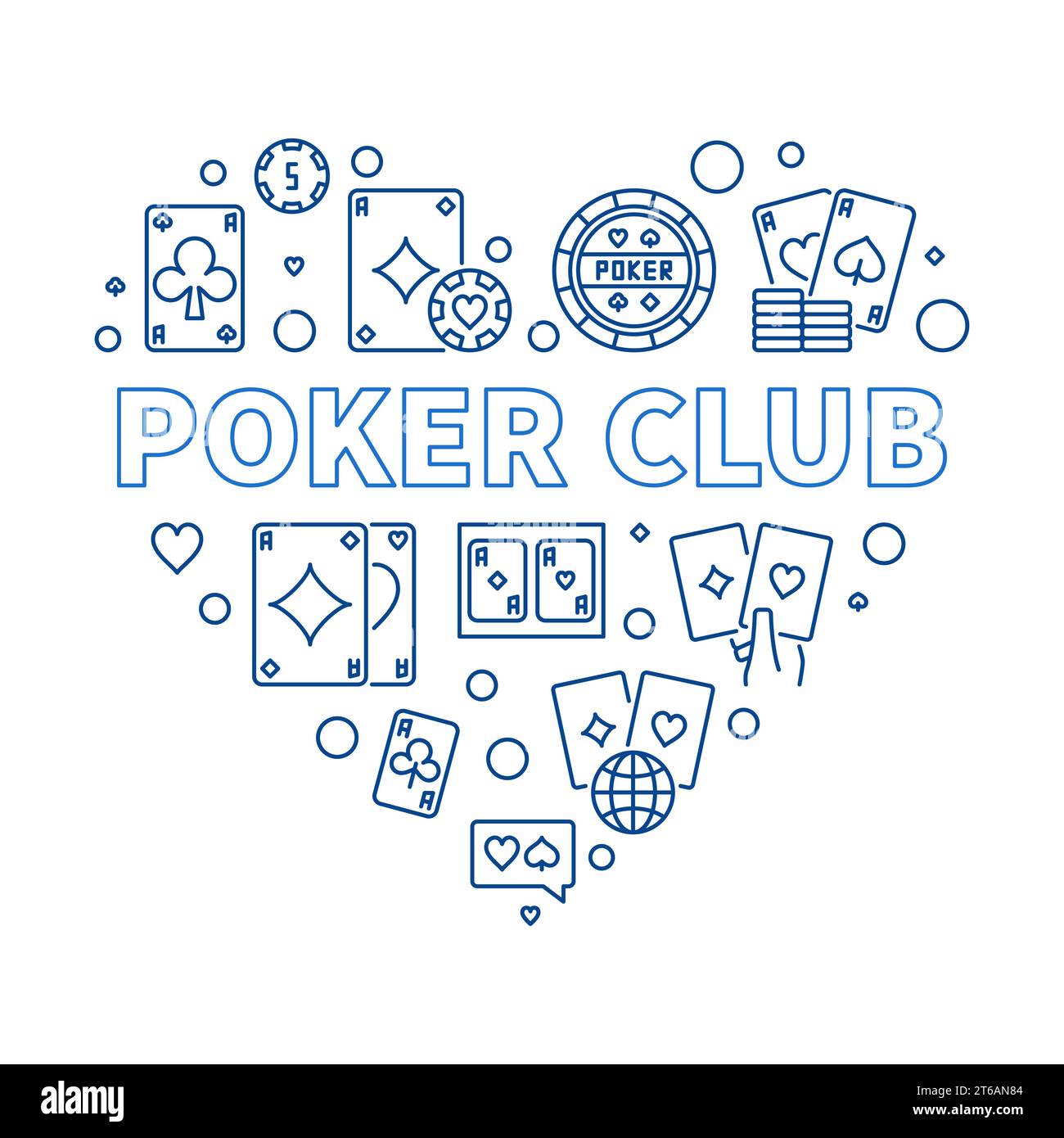 Poker Club vector concept outline heart-shaped illustration on white ...