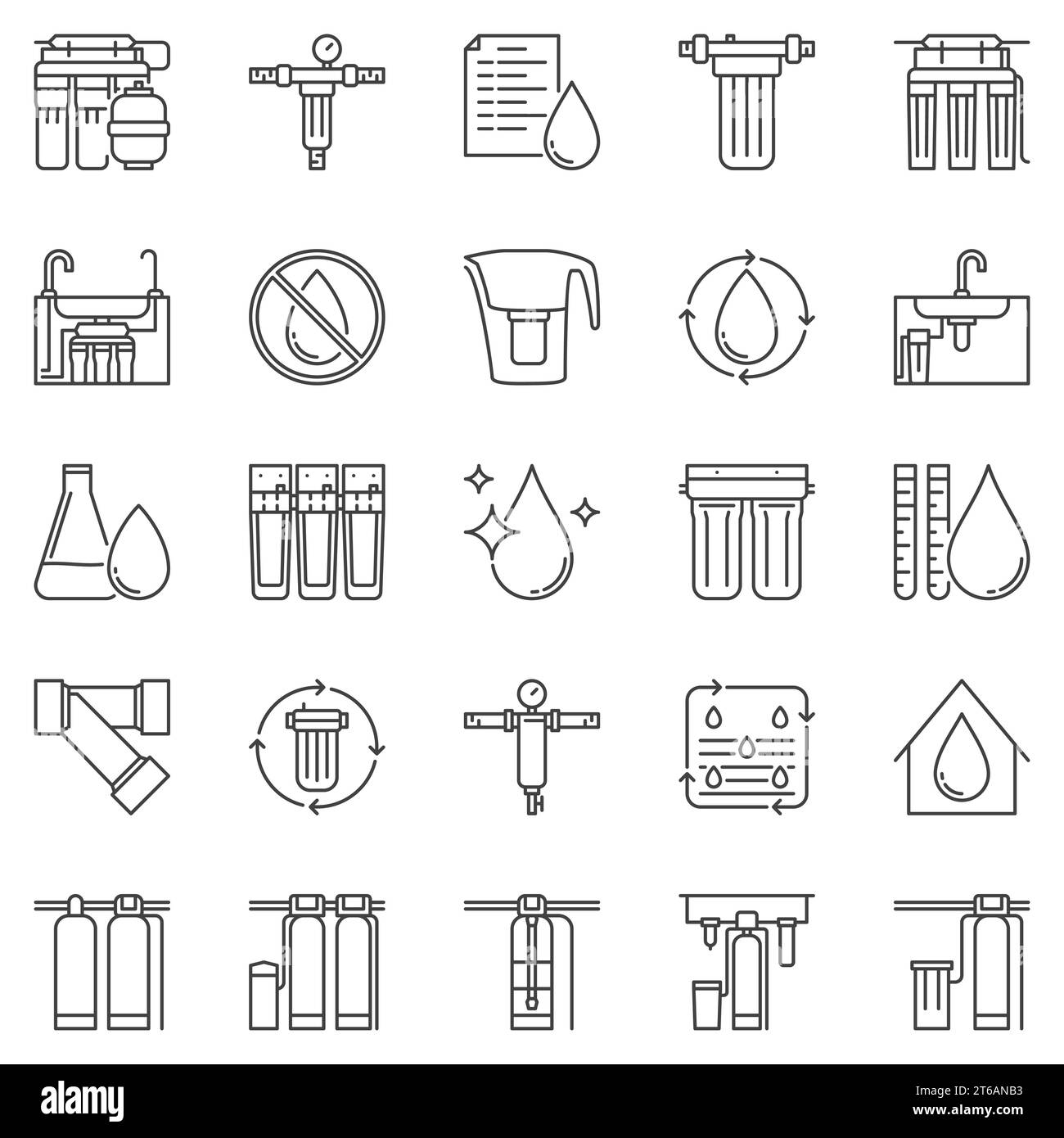 Water Treatment outline icons set - vector filter and water ...