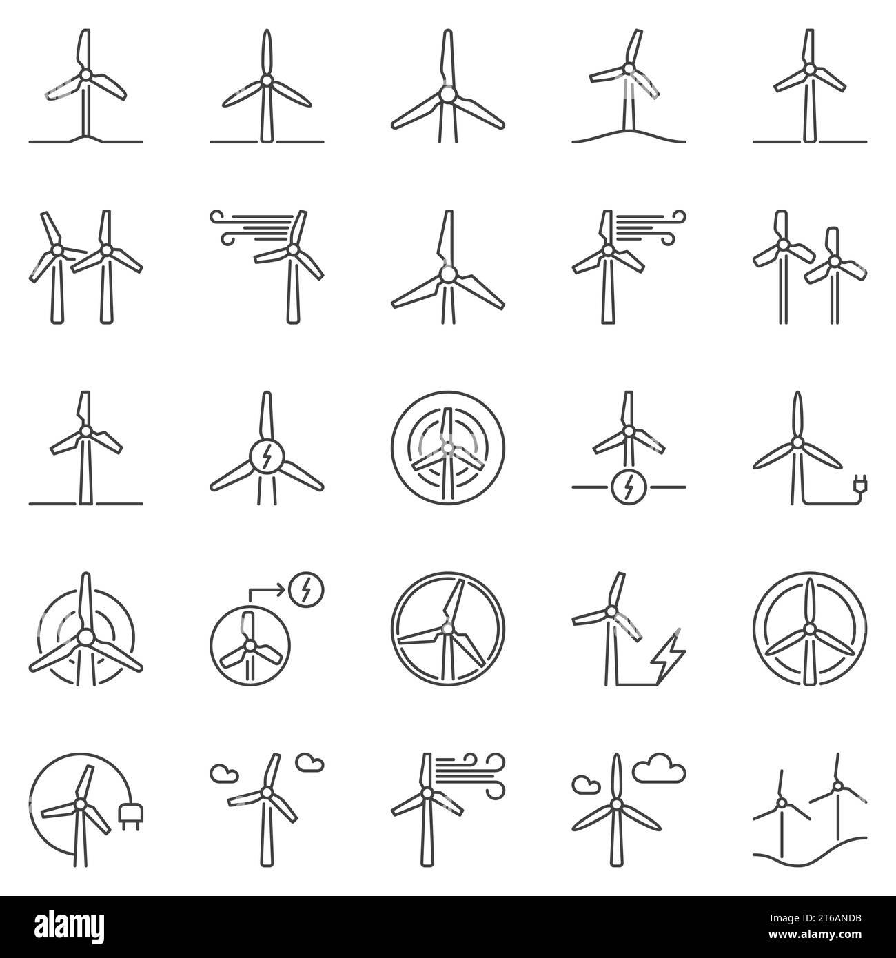 Wind Turbine outline icons set - vector wind power concept linear ...