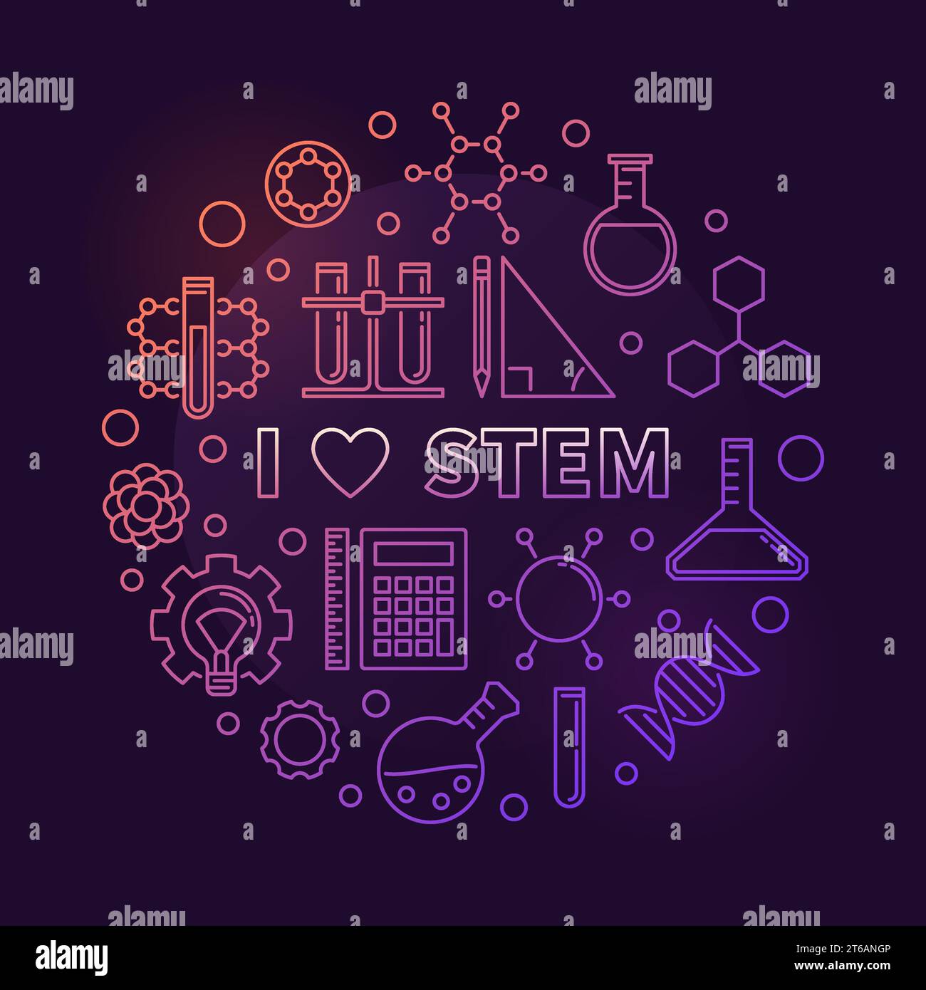 I Love STEM vector colored concept circular outline illustration on ...