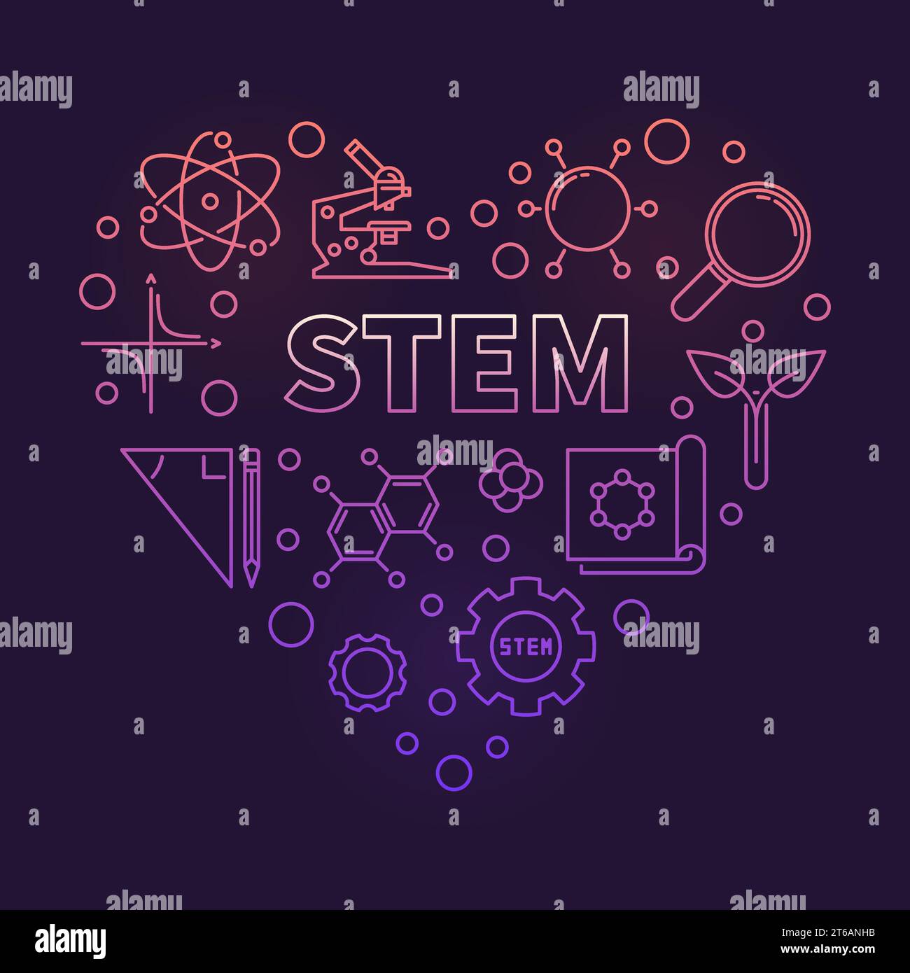 STEM colored vector heart. Science, Technology, Engineering and ...
