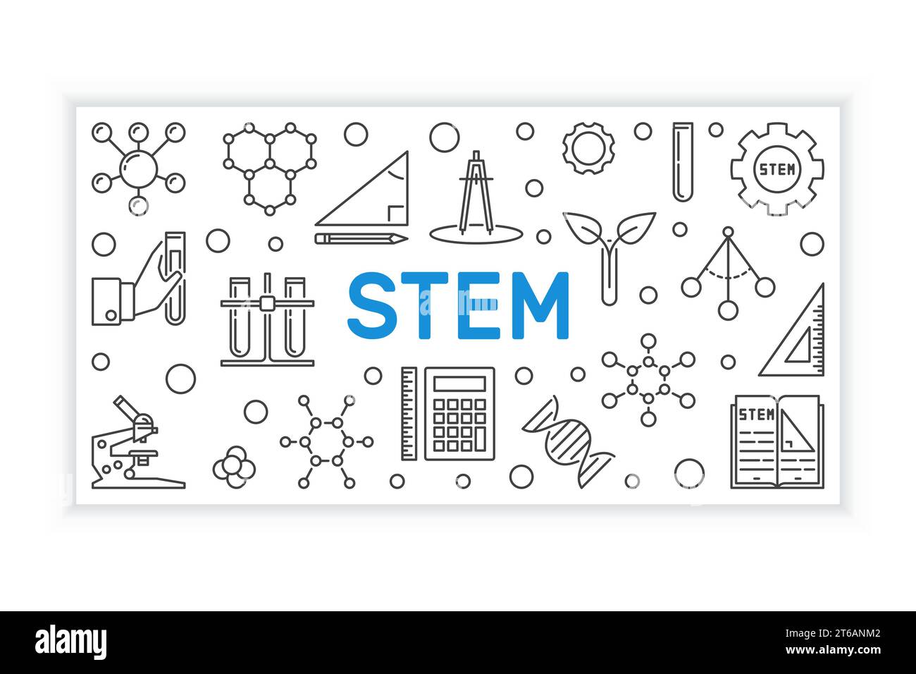 STEM banner in thin line style. Vector education concept linear ...