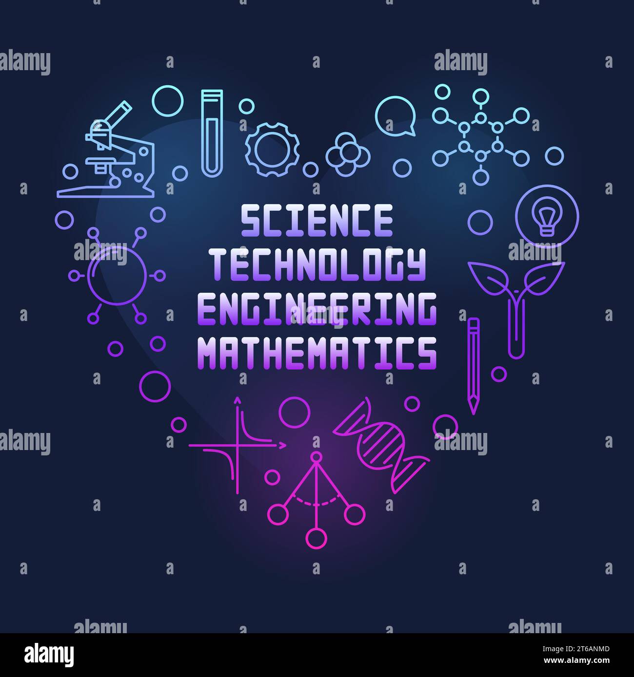 STEM colored vector heart. Science, Technology, Engineering and Mathematics linear illustration ...