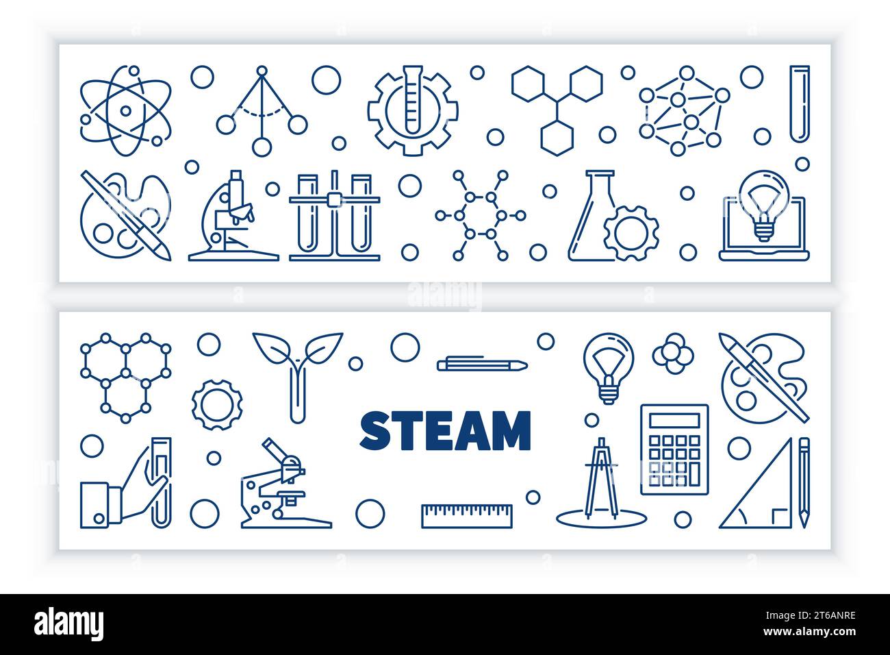 Set of 2 STEAM vector concept horizontal banners in thin line style on ...