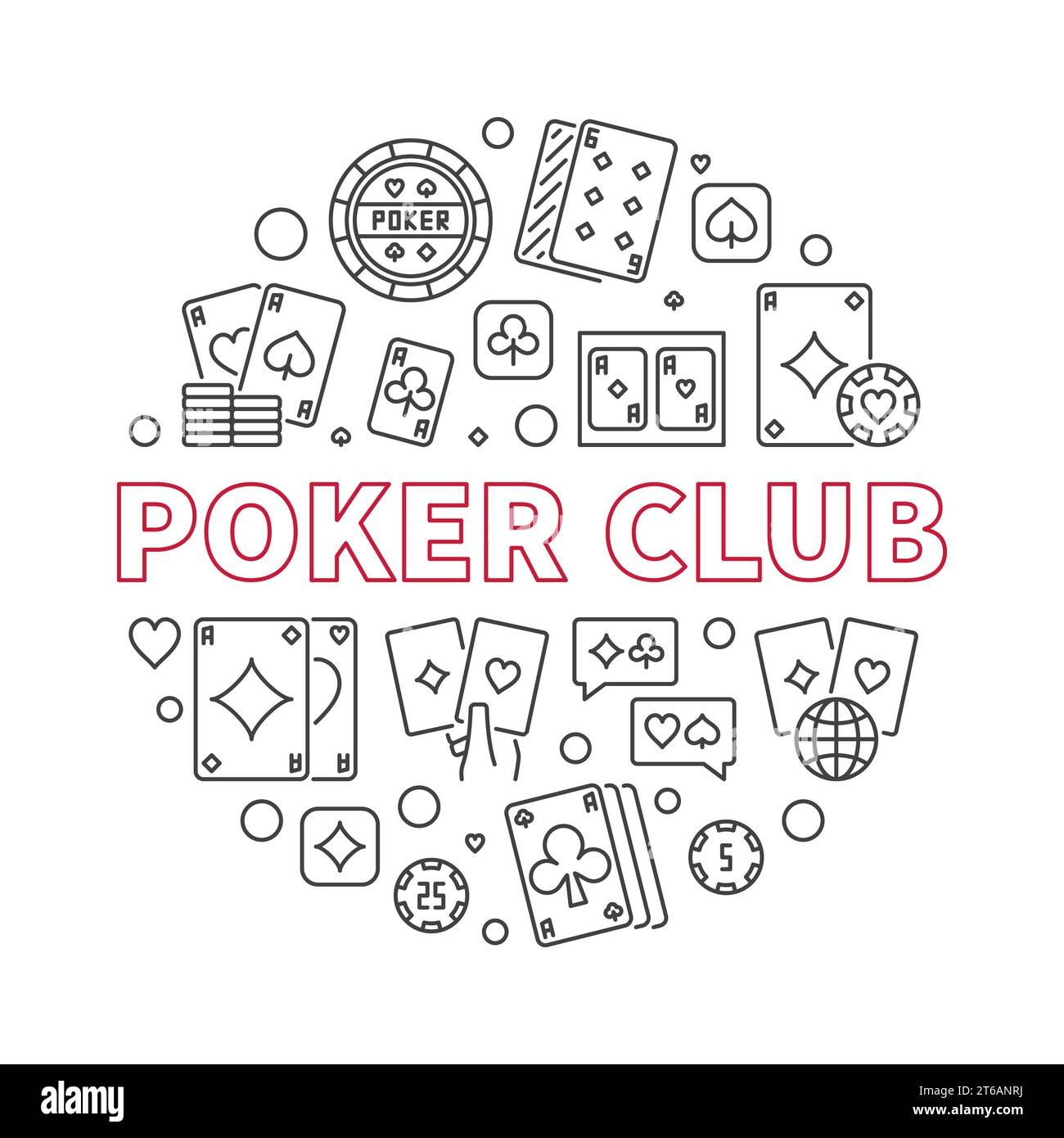 Poker Club round vector concept outline minimal illustration Stock ...