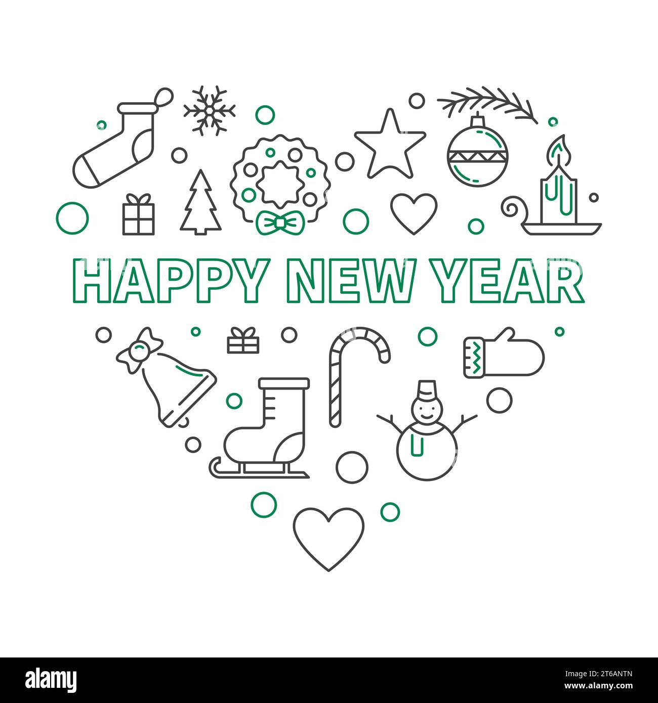 Happy New Year Heart vector outline concept minimal illustration or ...