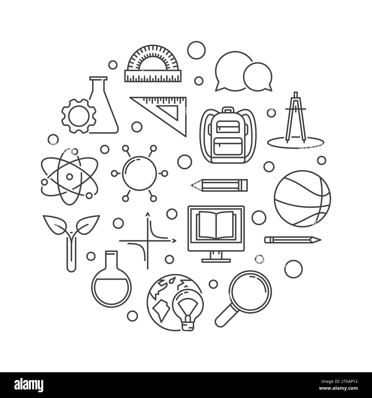 Back to School vector education concept round outline minimal ...