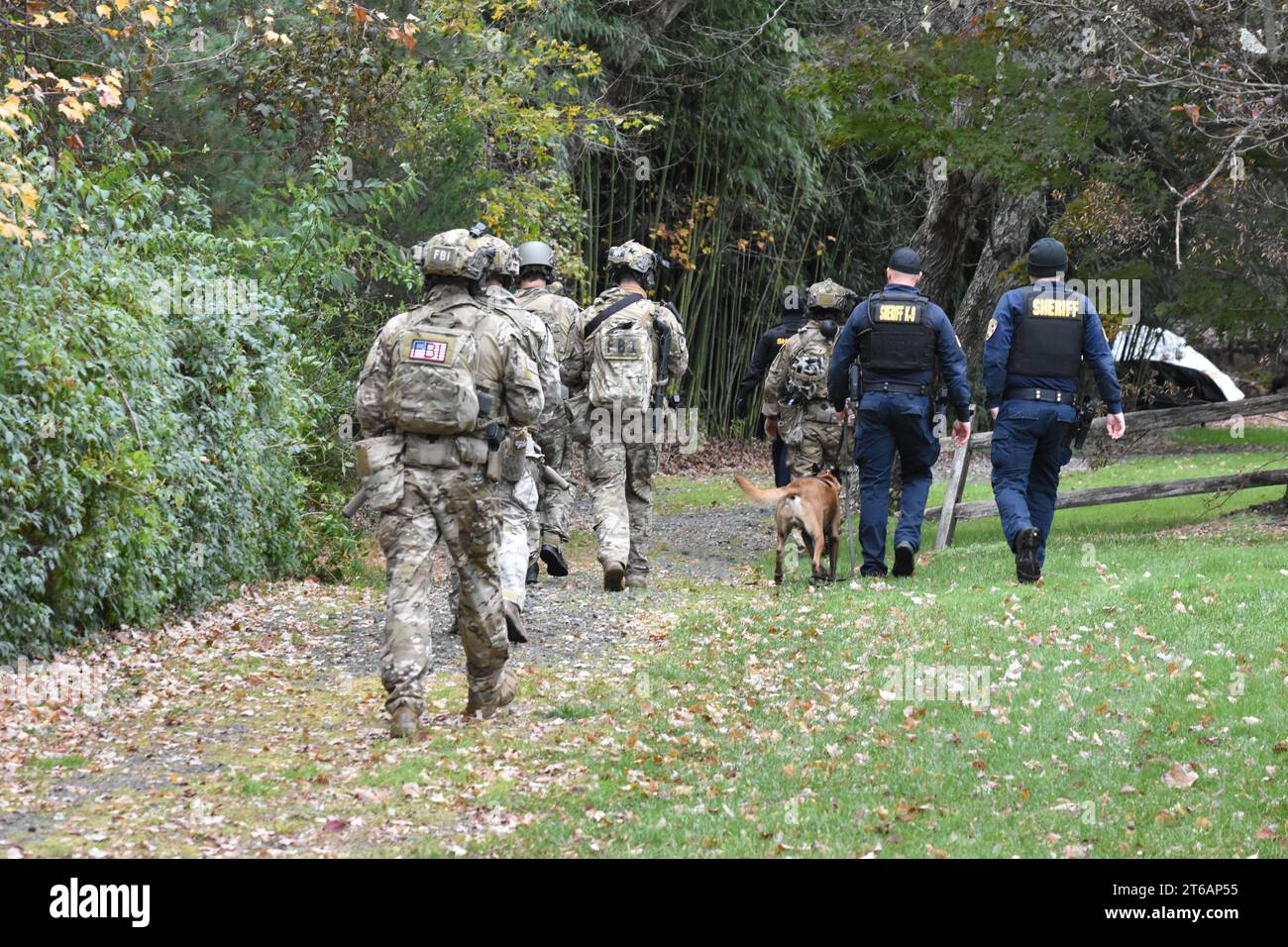 Helmetta, United States. 09th Nov, 2023. FBI agents sweep the property ...