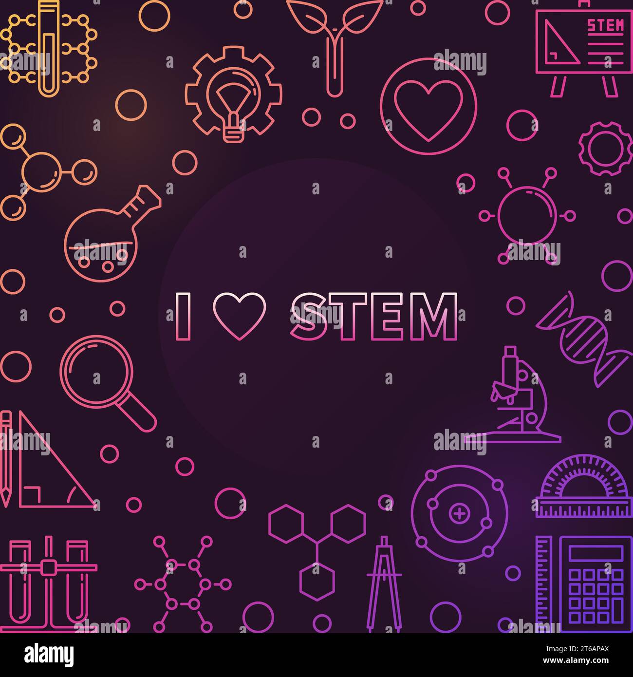I Love STEM vector concept colorful outline frame or illustration on ...