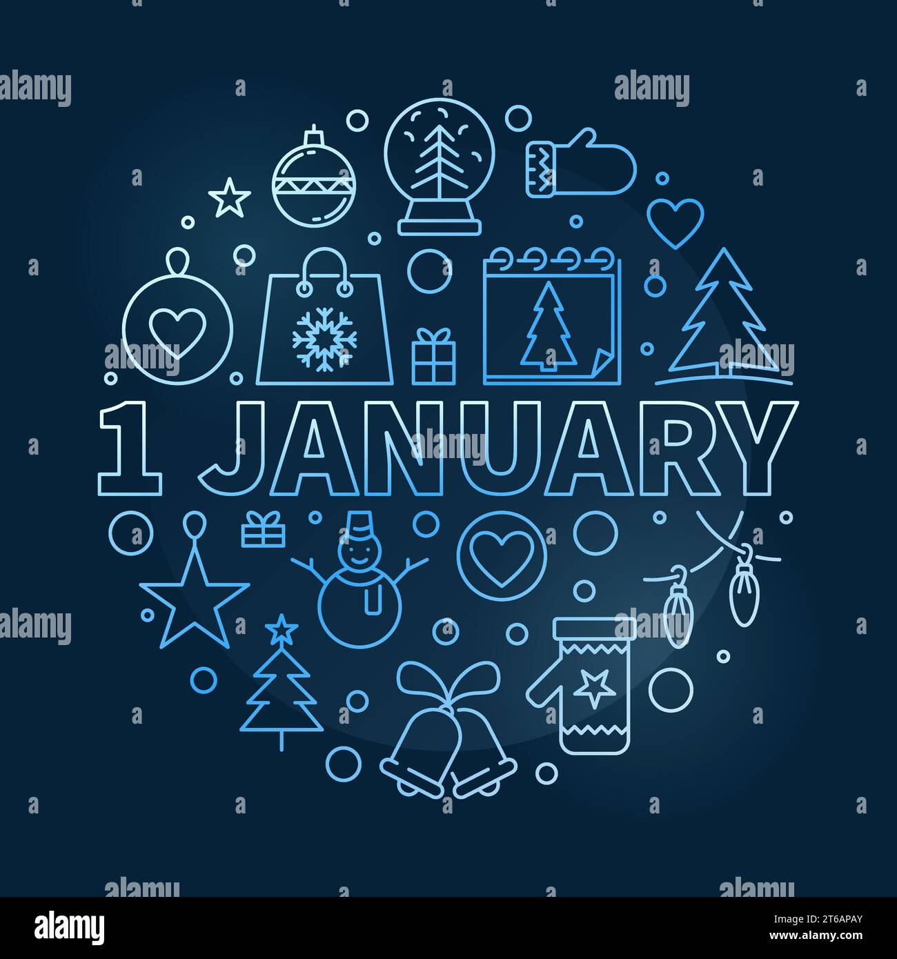 1 January vector New Year concept modern blue outline illustration on ...