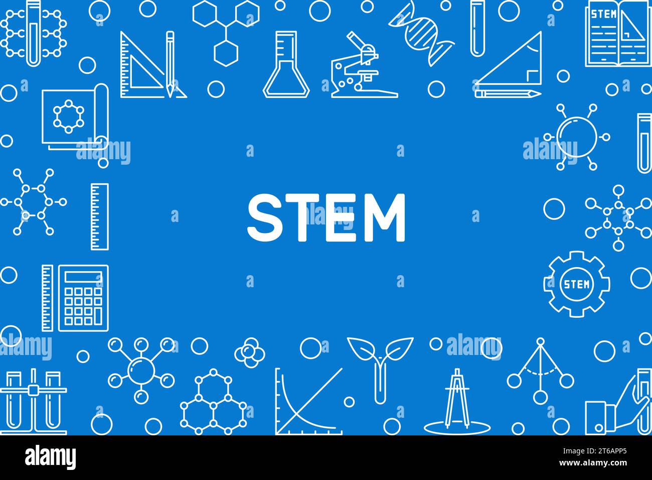 STEM concept outline minimal horizontal frame. Vector illustration with ...