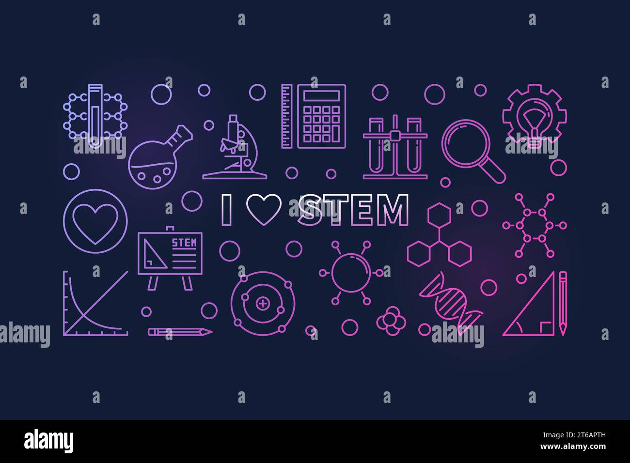 I Love STEM concept colored outline horizontal banner. Vector ...