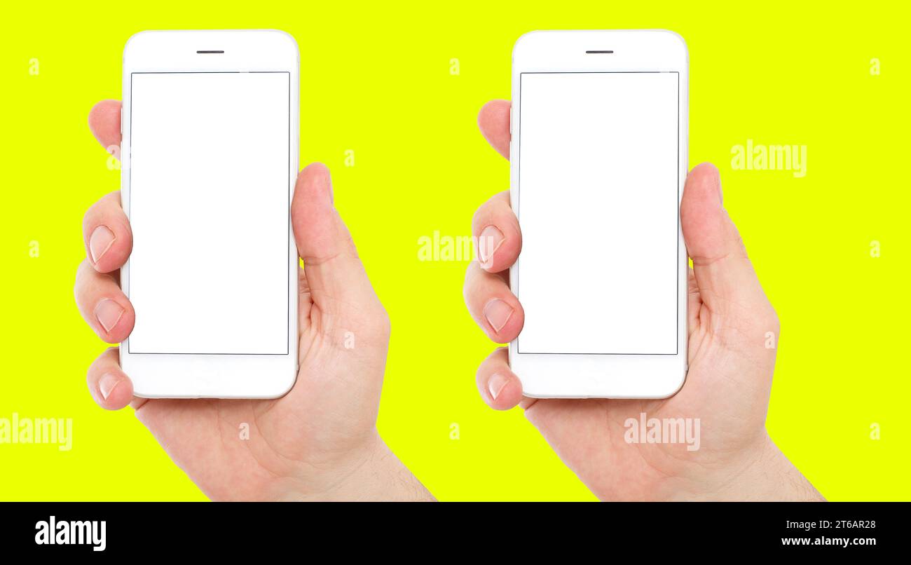 set two different phones with blank display isolated on yellow ...