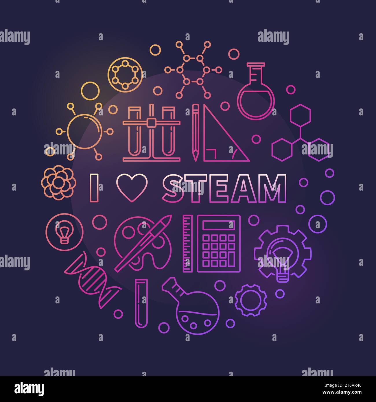 Vector I Love STEAM colored concept circular linear illustration on ...