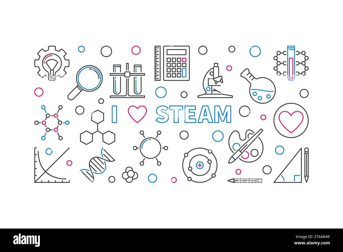 I Love STEAM vector creative horizontal banner or illustration in thin ...