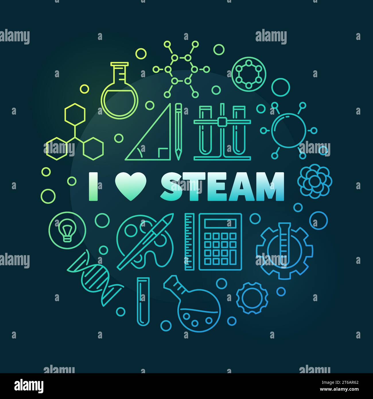 Vector I Love STEAM colorful concept circular outline illustration on ...