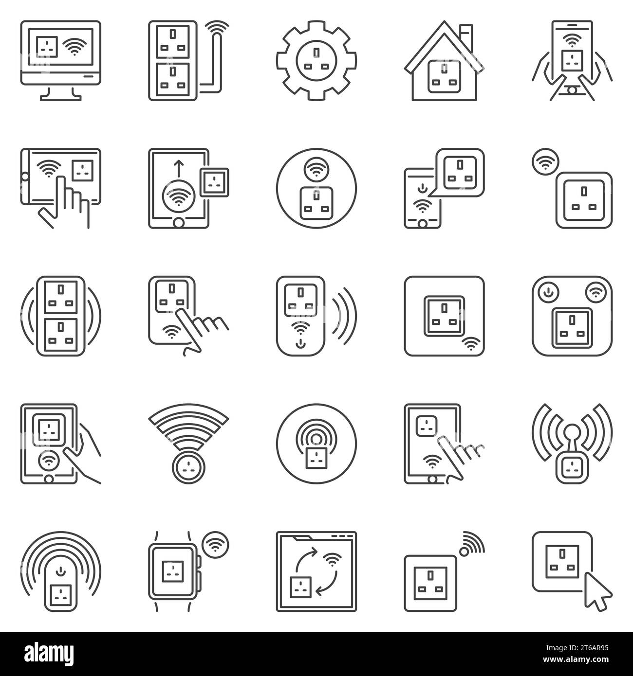 UK Smart Socket outline icons set - vector smartsockets or plugs ...