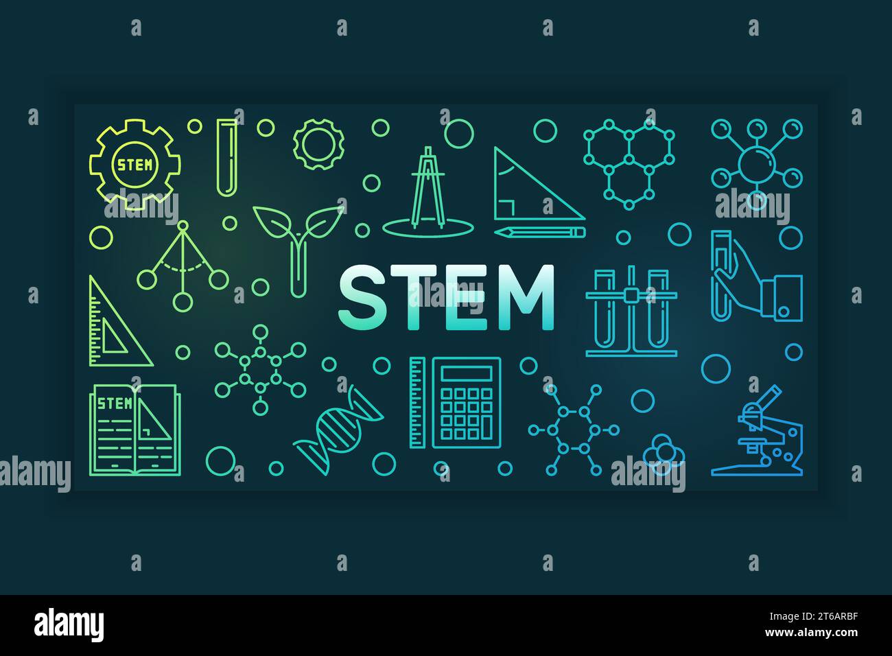 STEM vector concept colored banner or illustration in thin line style ...