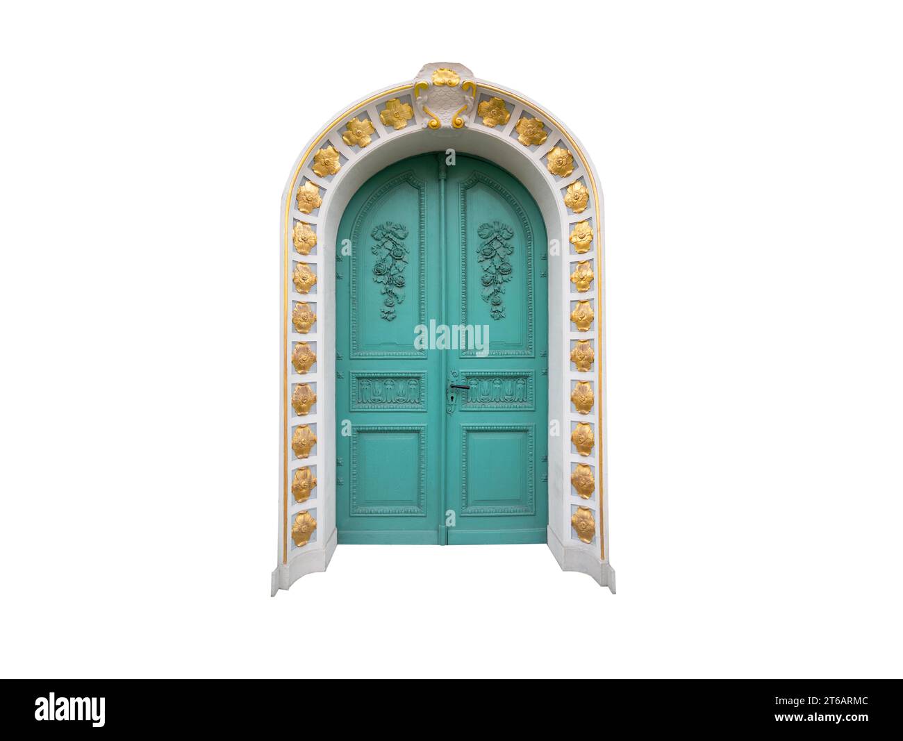 old wooden turquoise door isolated on white background Stock Photo - Alamy