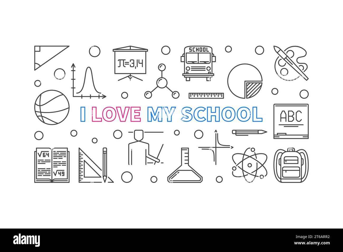 I Love My School concept horizontal banner in thin line style. Vector ...