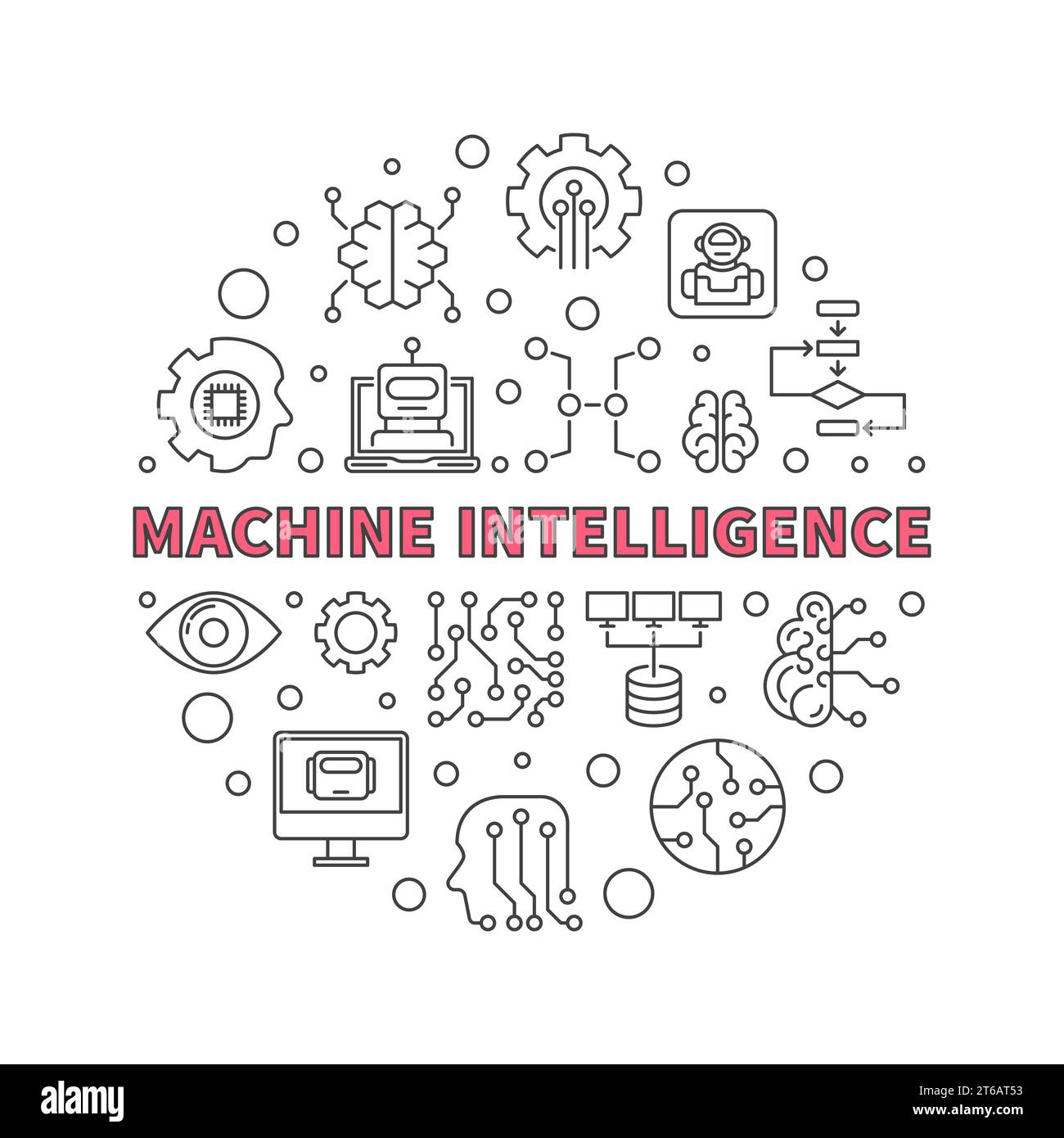 Machine Intelligence concept vector simple round illustration in thin ...