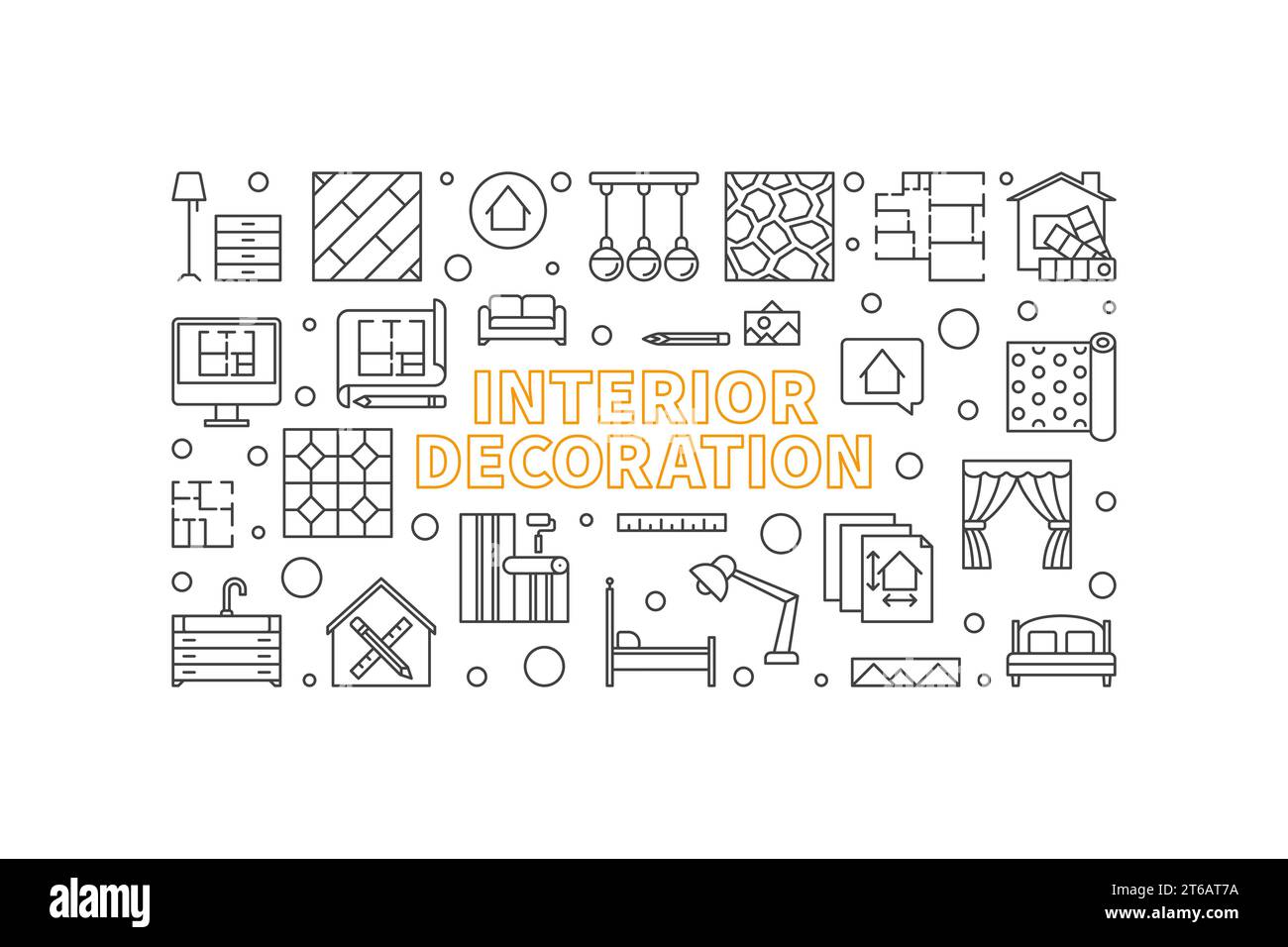 Interior Decoration Design concept outline minimal horizontal banner ...