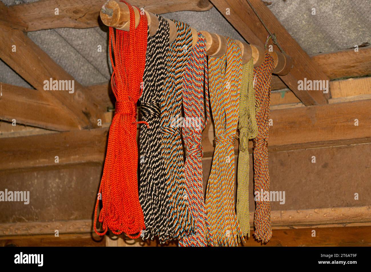 Samples of hand-woven ropes using ancient technology Stock Photo - Alamy