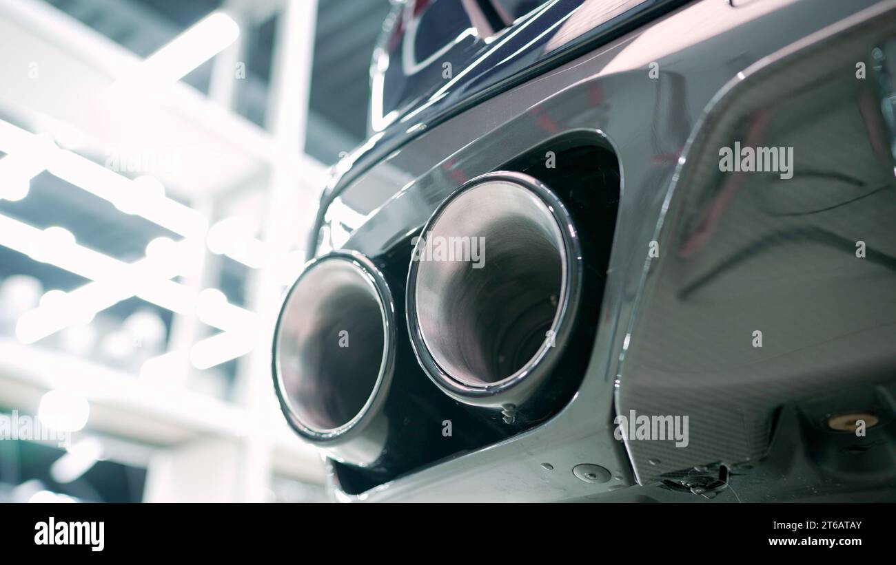 Car exhaust. New car exhaust pipes. Exhaust pipe of a foreign car ...
