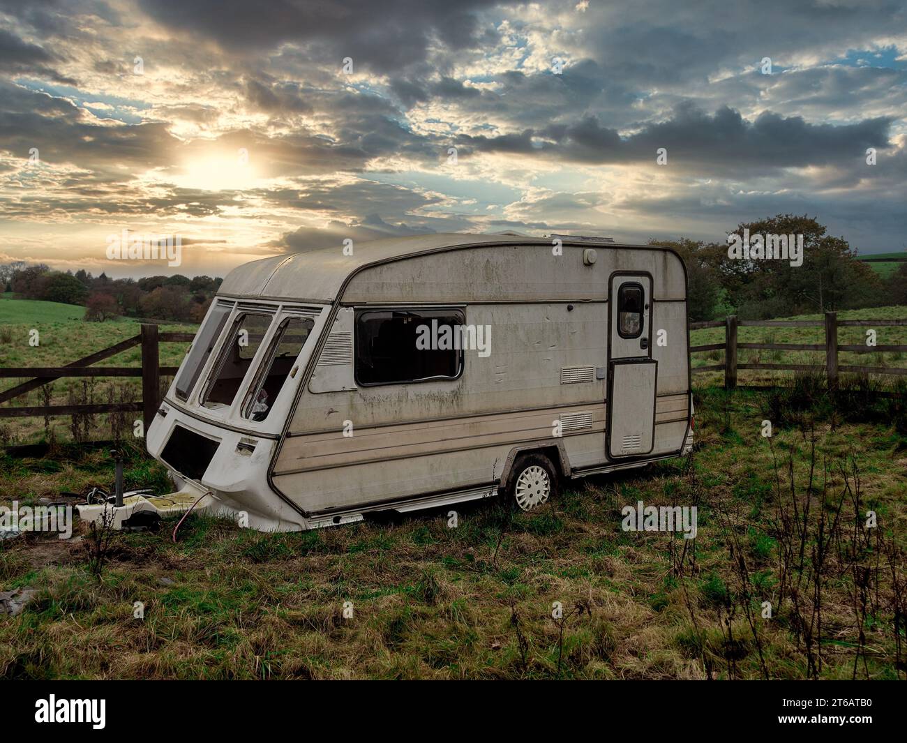 vandalized and damaged caravan parked in field smashed and broken ...