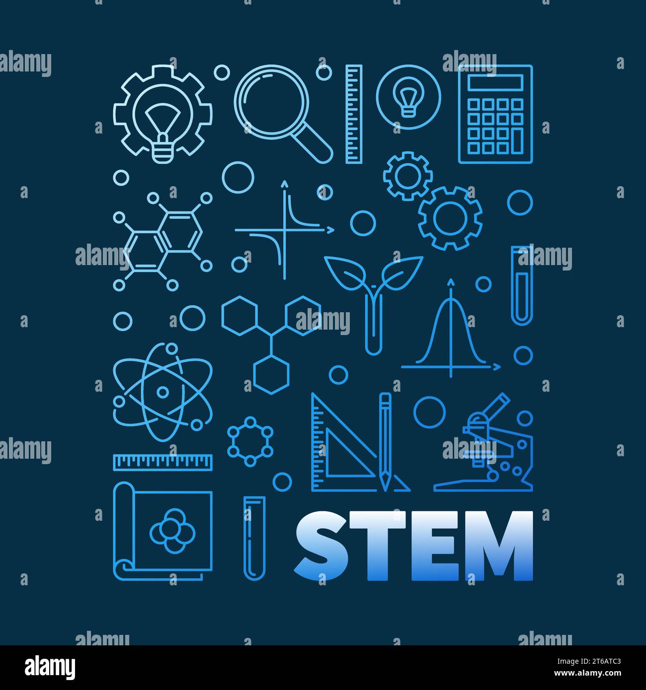 STEM blue modern outline banner - vector science, technology, engineering, math linear ...