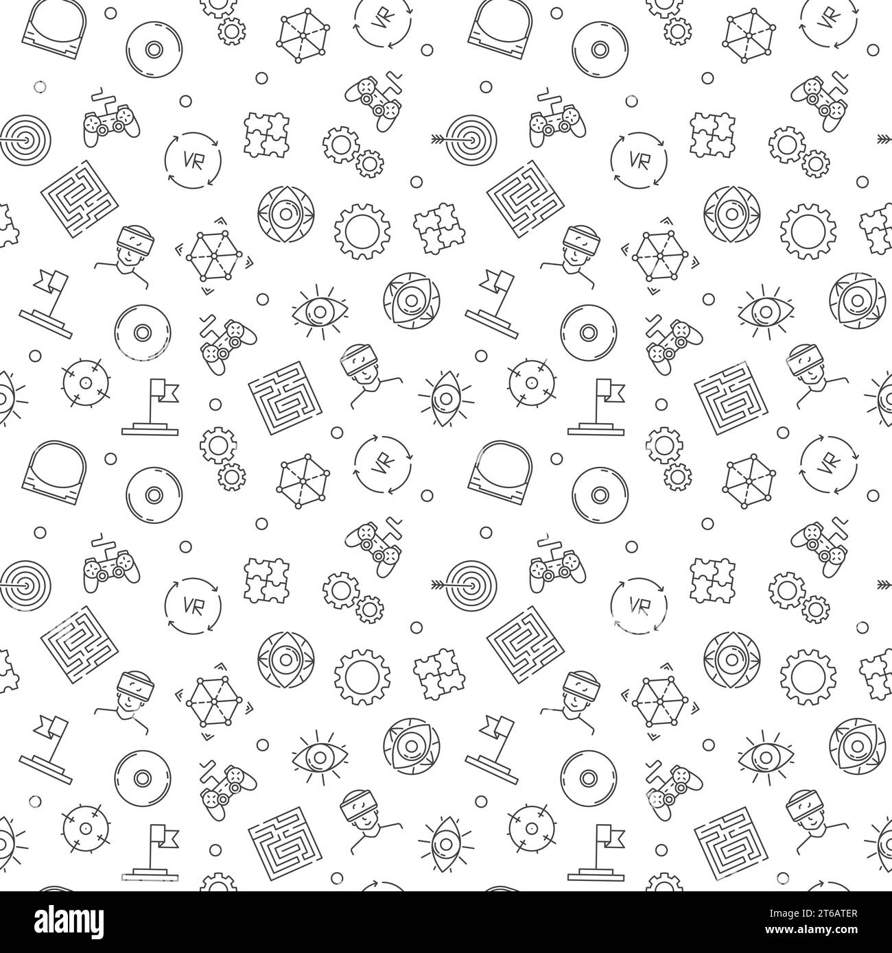VR Technology vector concept minimal seamless pattern in outline style ...