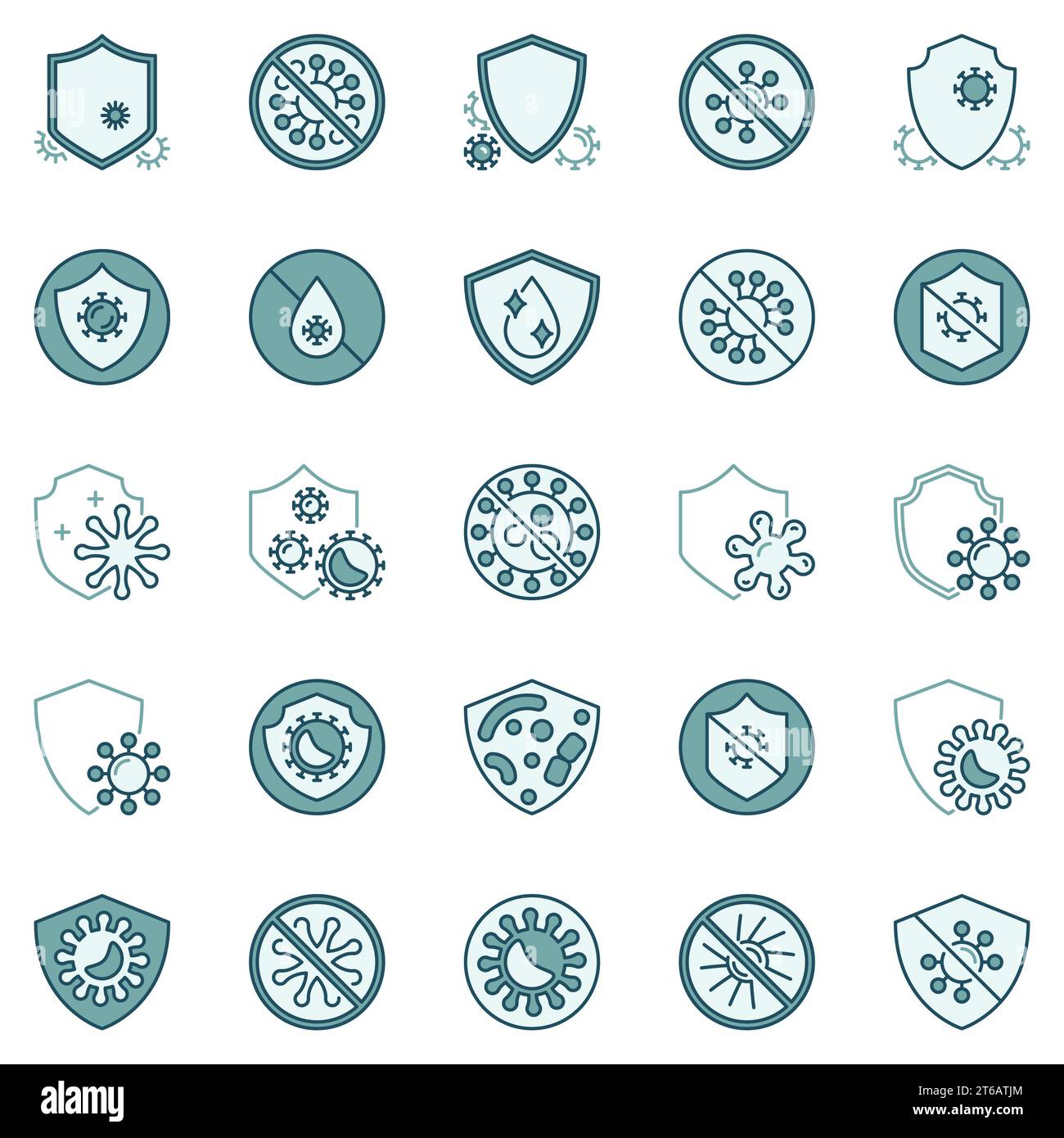 Antibacterial Defence colored icons set. Virus and Shield vector ...