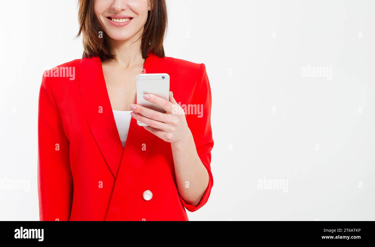 modern woman student in red suit isolated on white background,education ...