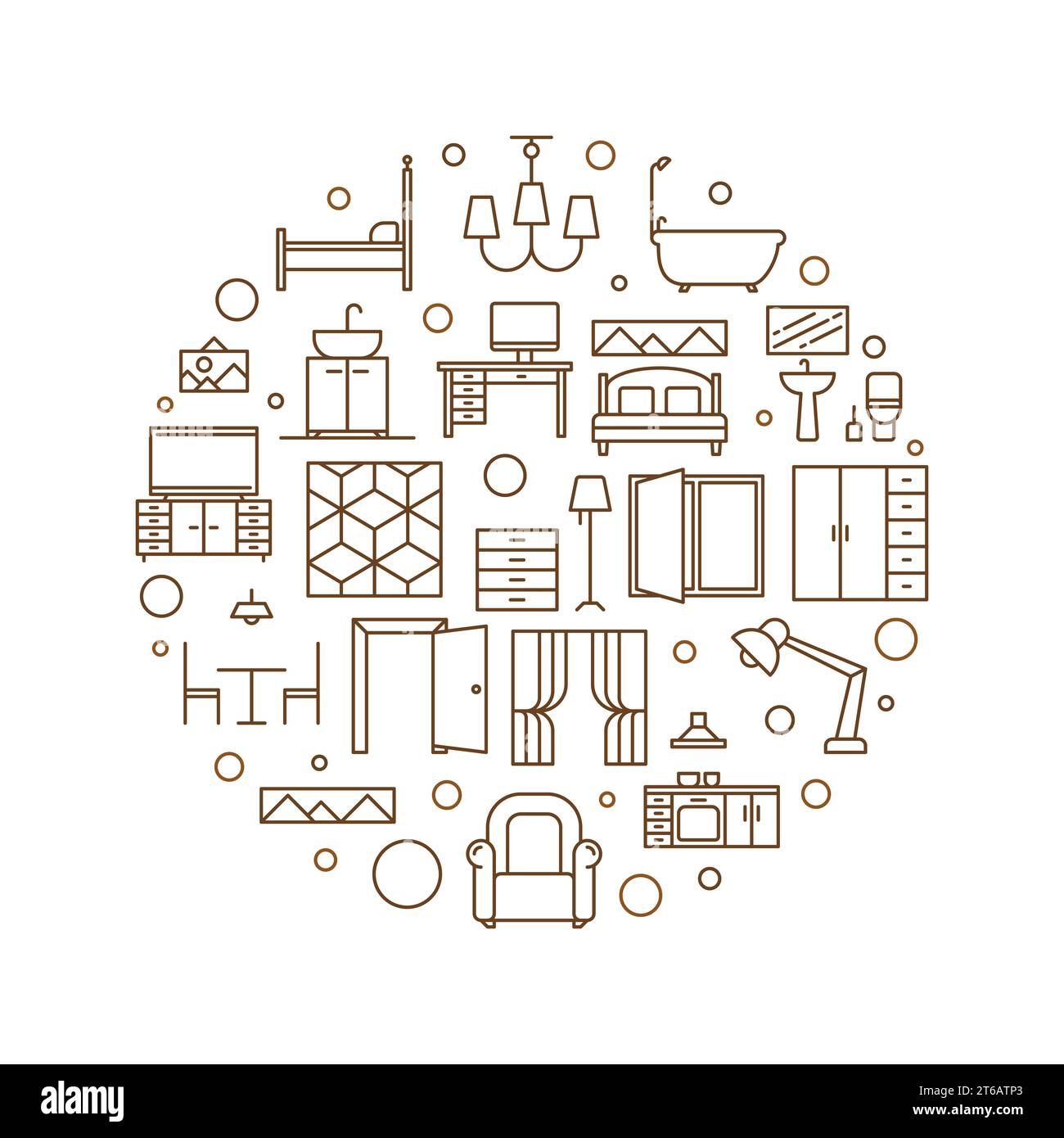 Home vector round Furniture and Interior Design concept outline ...
