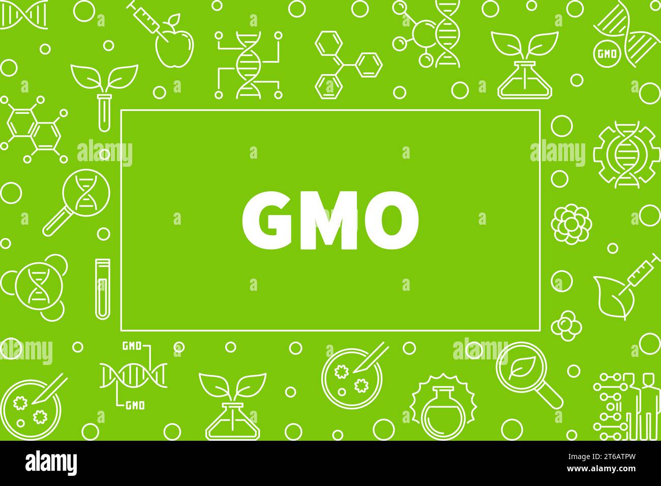 GMO horizontal frame in thin line style. Vector Genetically Modified Organism concept ...