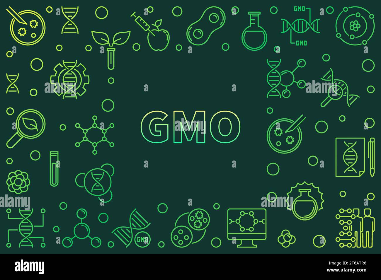 Vector GMO concept horizontal outline green frame or illustration on dark background Stock ...