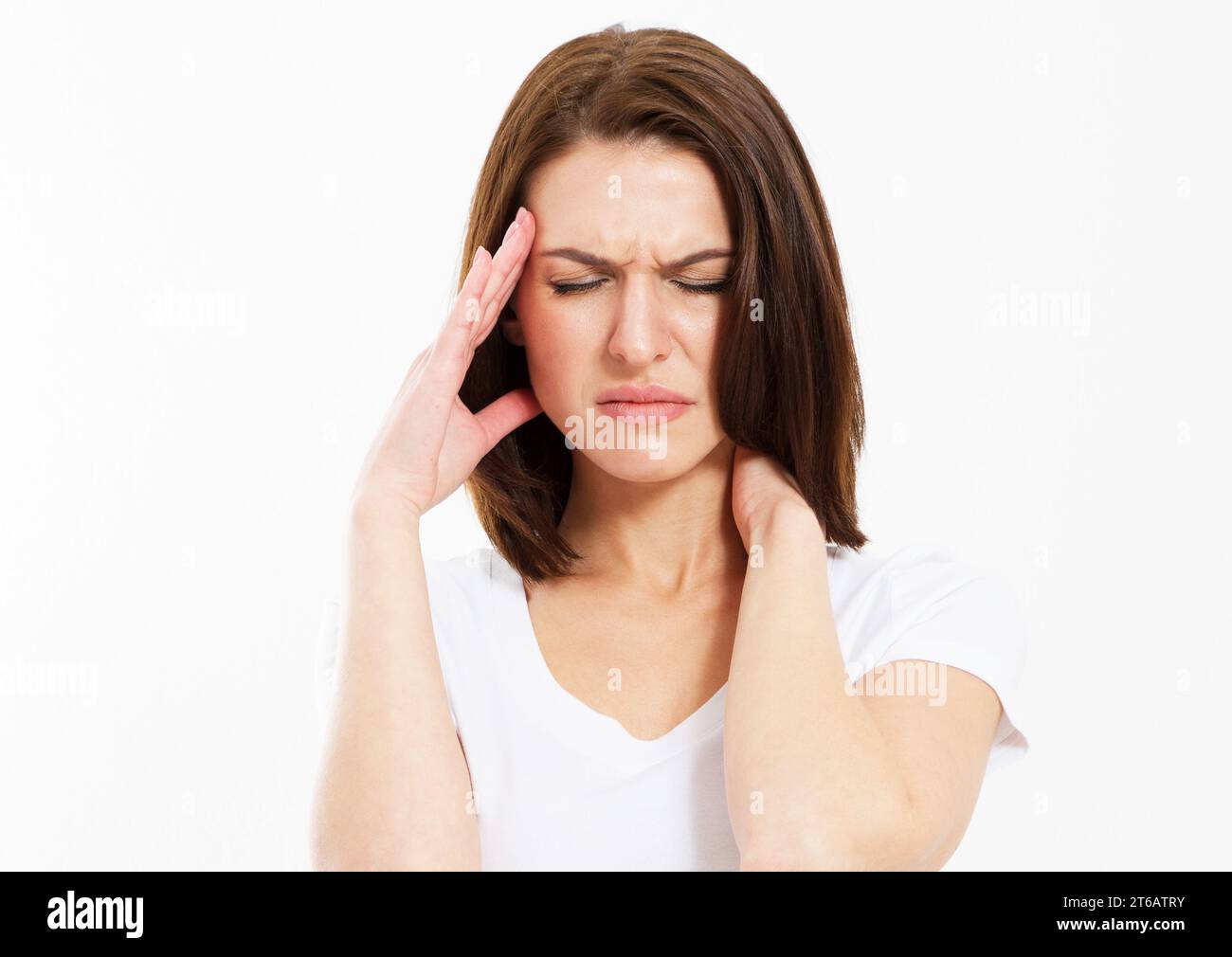 Strong female migraine, Suffering woman head pain isolated Stock Photo ...