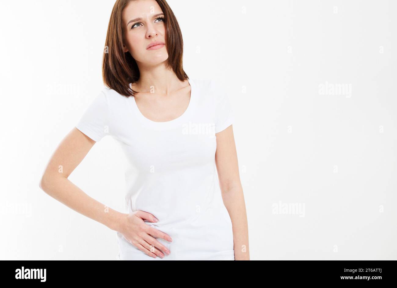 female menstruation - critical days stomach girl pain isolated Stock ...