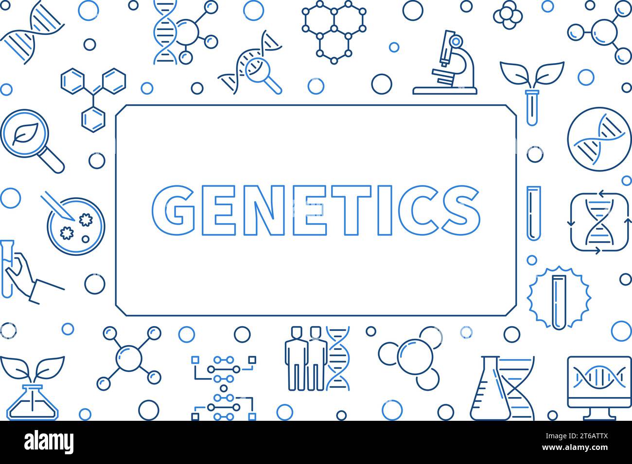 Genetics concept outline horizontal frame. Vector science illustration ...