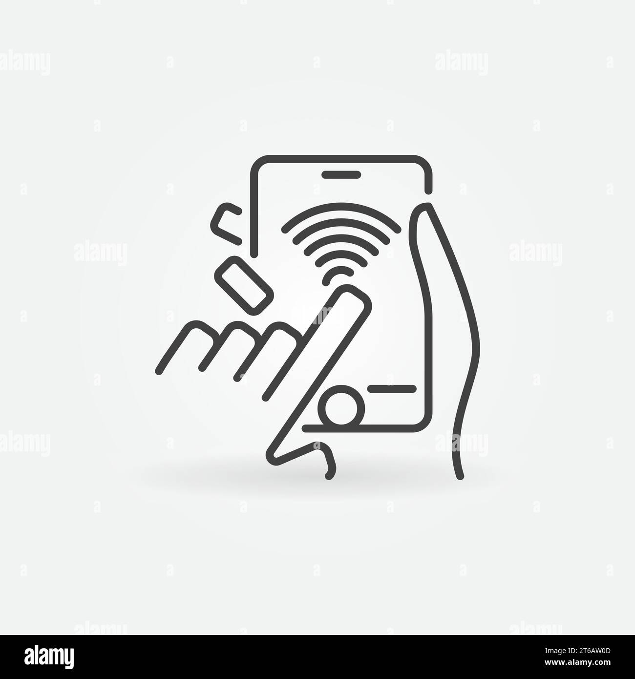 WiFi smartphone in Hands outline icon. Hands holding Smartphone with Wi ...